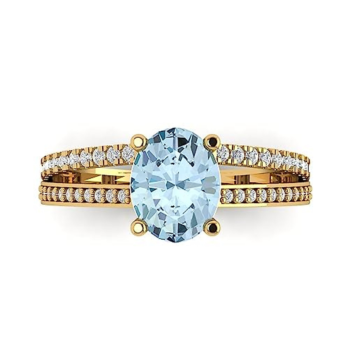 Clara Pucci 2.32 Carat oval cut blue simulated diamond 14k yellow gold engraving bridal engagement wedding ring size 4.5