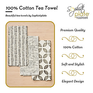 Sophistiplate Tea Towel for Kitchen, Dining - 3 Pack Black & White Set - 100% Cotton - Black White Tea Towels - Machine & Hand Washable Hand Towels - Reusable Cleaning Cloths - 30” x 20”