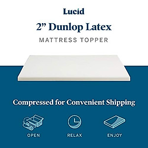 LUCID 2 Inch Dunlop Latex Mattress Topper, Twin
