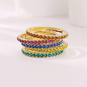 5 PCS Women's Rainbow Stackable Rings Colorful Cubic Zirconia Finger Jewelry for Girls (9)