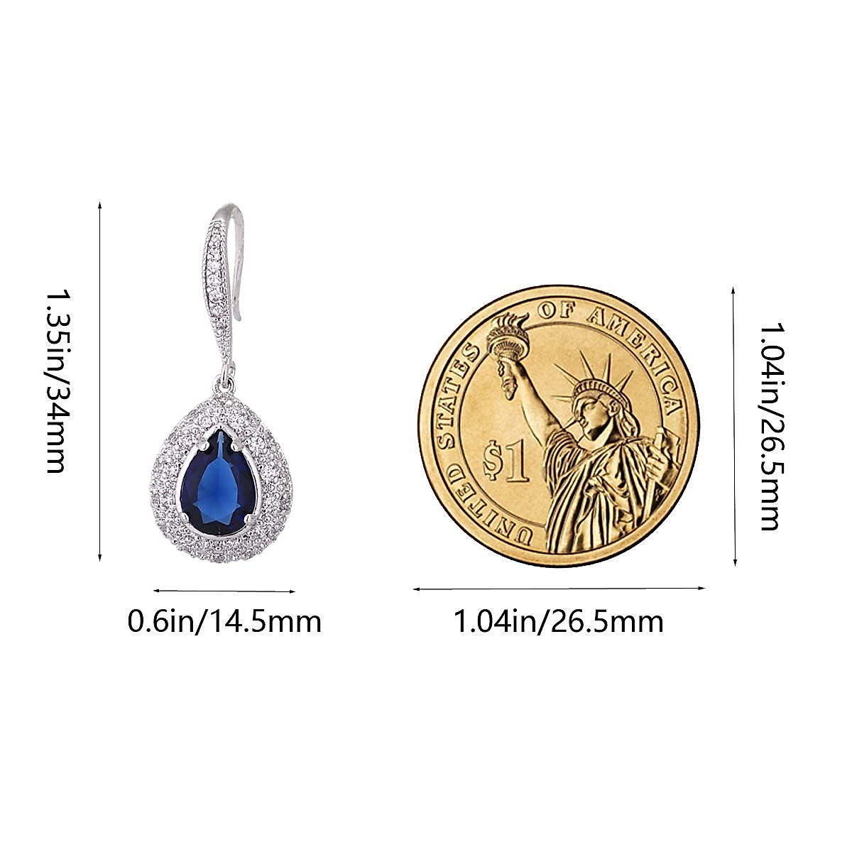 Sapphire Earrings for Women - Silver Bridal Teardrop Blue Crystal Cubic Zirconia Drop Earring for Wedding Party Prom Fashion Jewelry for Bride Bridesmaids September Birthstone Birthday Jewelry