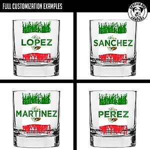 Personalized Printed 11oz Whiskey Glass - Custom Bourbon Christmas Gifts for Men, Dad Scotch Drinking Birthday Glasses, Groomsmen, Liquor Cocktail Rocks Old Fashioned, Mexico Flag