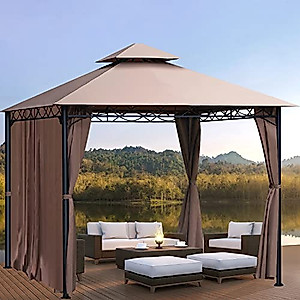 10' X 10' Gazebo Canopy Tent Outdoor Gazebo for Patios with Sidewall and Fabric,Large Party Tent,Metal Frame Water Resistant Wedding Tent,UV Block Sun Shade for Garden Backyard Lawns Deck,Brown