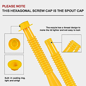 Gas Can Spout Replacement, Gas Can Nozzle,(1 Kit-Yellow) with 2 Screw Collar Caps(1 Coarse Thread &1 Fine Thread-Fits Most of The Cans) with Gas Can Vent Caps, Thick Rubber pad, Spout Cover, Base Caps