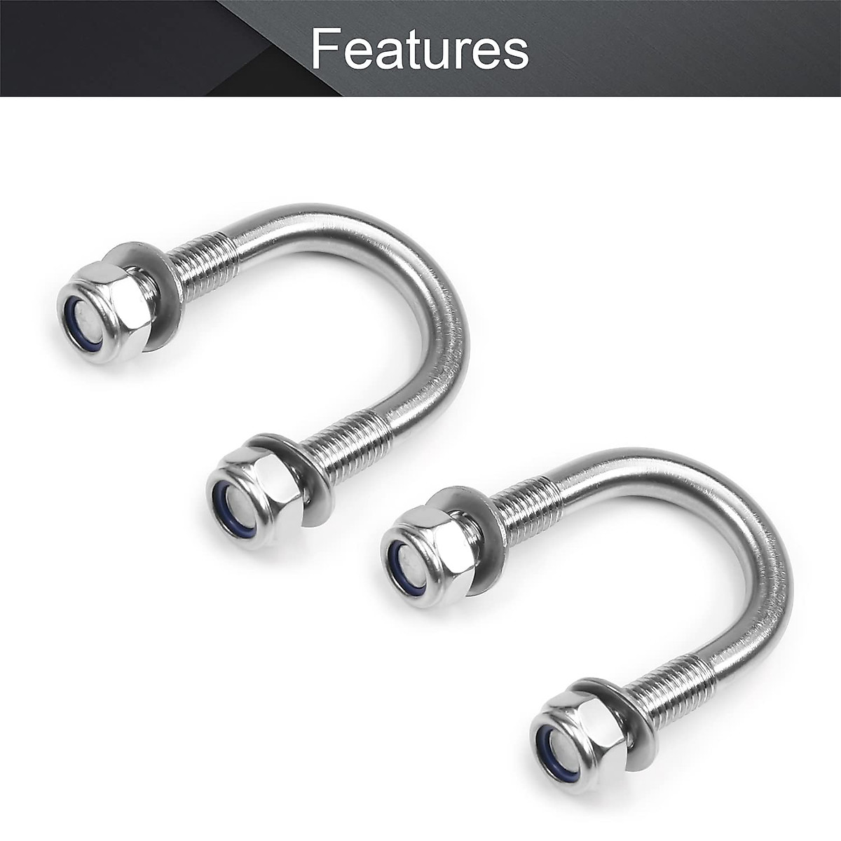 MroMax 4Pcs 304 Stainless Steel M8 Thread Silver Round Bend U Bolts with Nuts and Washers for Fastening Products to 0.98" Dia Pipe