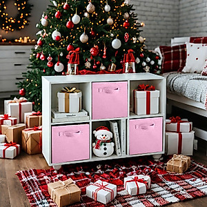 PowerKing Collapsible Storage Cubes with Handles, Fabric Foldable Bins for Closet Shelves, Durable Organization Storage Bins, 10.5'' x 11'' x 10.5'', 2 Pack, Pink