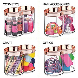 mDesign Plastic Canister Jar Organizer Set with Storage Lid - Home Decor Holder for Bathroom/Restroom Vanity Countertop, Cabinet - Holds Cotton Balls, Soap - Lumiere Collection - Clear/Rose Gold