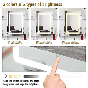 Caulitar Vanity Desk with Mirror and Lights-3 Color and Brightness Adjustable, Vanity Set with Drawers and Chair, White Makeup Vanity Table for Girls
