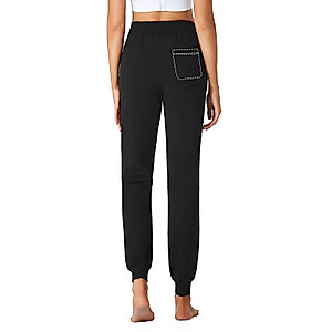 SEVEGO Lightweight Women's 34" Tall Inseam Cotton Soft Jogger with Zipper Pockets Cargo Pants Black Medium