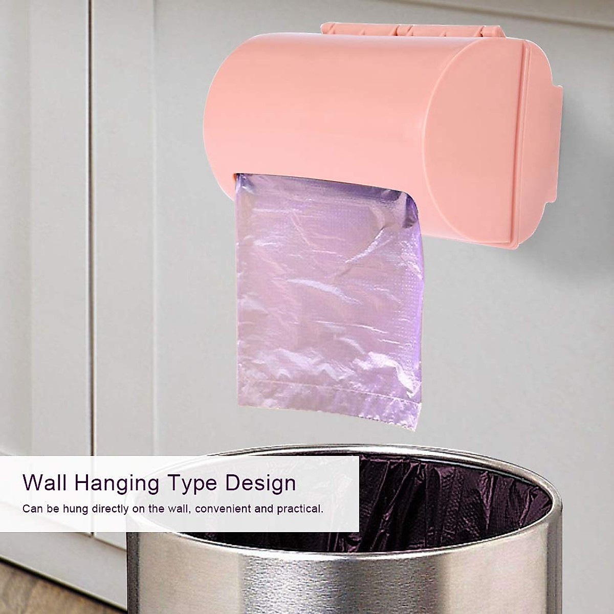 Tnfeeon 3 Colors Wall Mount Garbage Bag Storage Box,Back Adhesive Shopping Bag Organizer Rack for Home Kitchen Cabinet Bathroom Living Room(Pink)