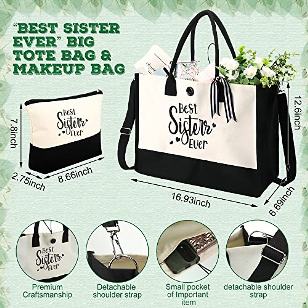 Silkfly 3 Pcs Sisters Gift Set from Sister Christmas Birthday Gifts for Women My Sister Forever My Friends Stainless Steel Tumbler Canvas Tote Bag Mothers Day Gifts for Girls Friends