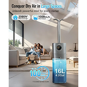 AILINKE Humidifier Large Room, 4.2Gal/16L Humidifiers for Home 2000 sq ft, Humidifiers for Bedroom with Essential Oil Diffuser&Extended Tube, Top Fill Cool Mist Humidifiers for Baby Kids Adults Plants