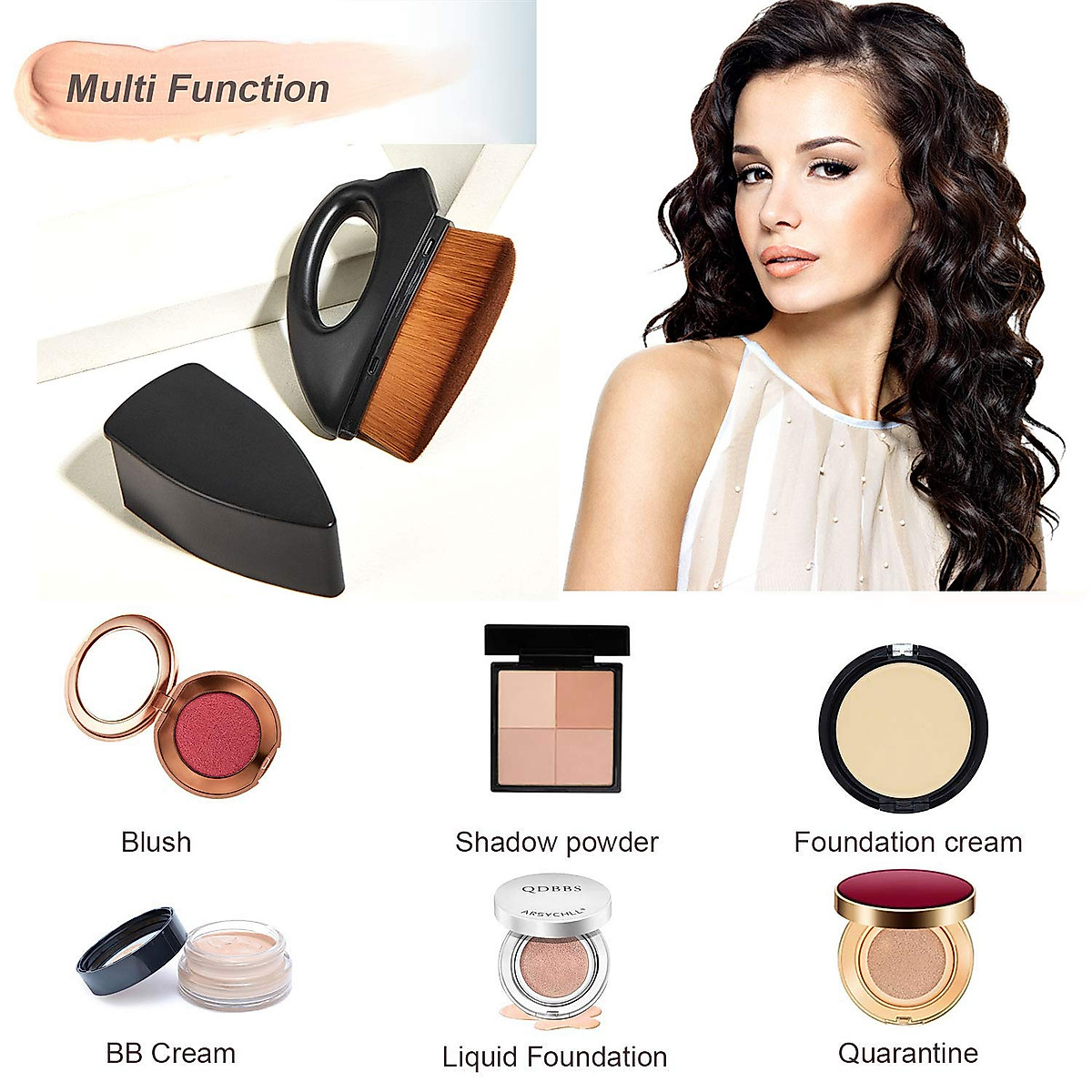 Foundation Makeup Brush,FRX Flat Top Foundation Brush,High Density Seamless Kabuki Face Brush Multifunctional for Blending Liquid, Cream or Flawless Powder Cosmetics (Black)