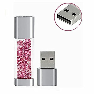 64GB USB 2.0 Flash Drive Rhinestone Diamond Crystal Flash Drive Glitter Lipstick Case Shape USB Drive Shining Necklace Jump Drive Pen Drive Funny Memory Stick for Gift (64GB, Sakura Pink)