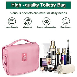 Aosivm Hanging toiletry bag for Women,makeup travel bag,with Jewelry Organizer Compartment,Large Cosmetic Bag Travel Organizer for Bathroom Shower Accessories (pink, Large)