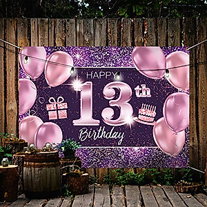 PAKBOOM Happy 13th Birthday Banner Backdrop - 13 Birthday Party Decorations Supplies for Girl - Pink Purple Gold 4 x 6ft