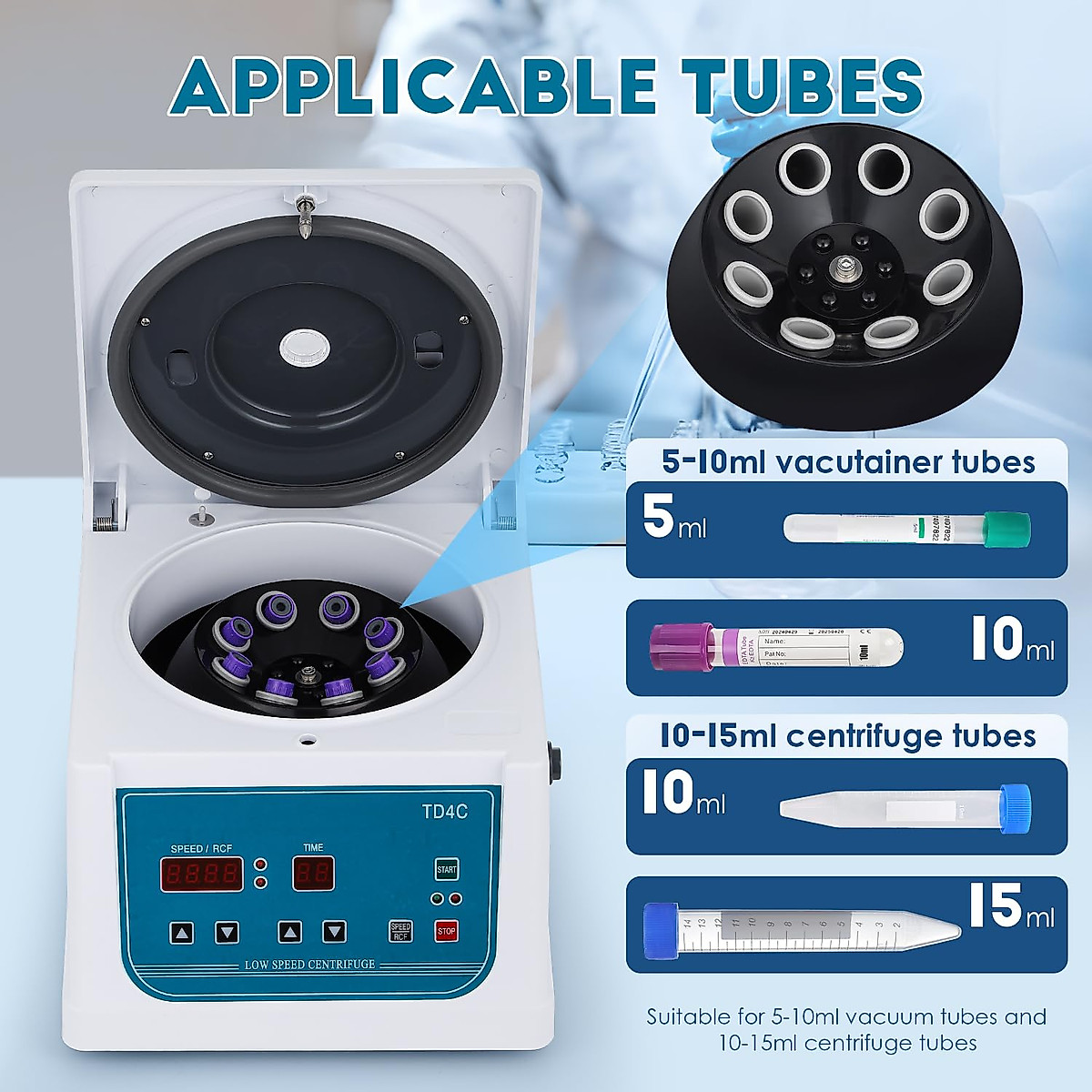 CGOLDENWALL Centrifuge Machine Lab PRP Benchtop Centrifuge 100-4000RPM Low Speed Desktop Centrifuge Machine Timer 1-99min 8x15ml