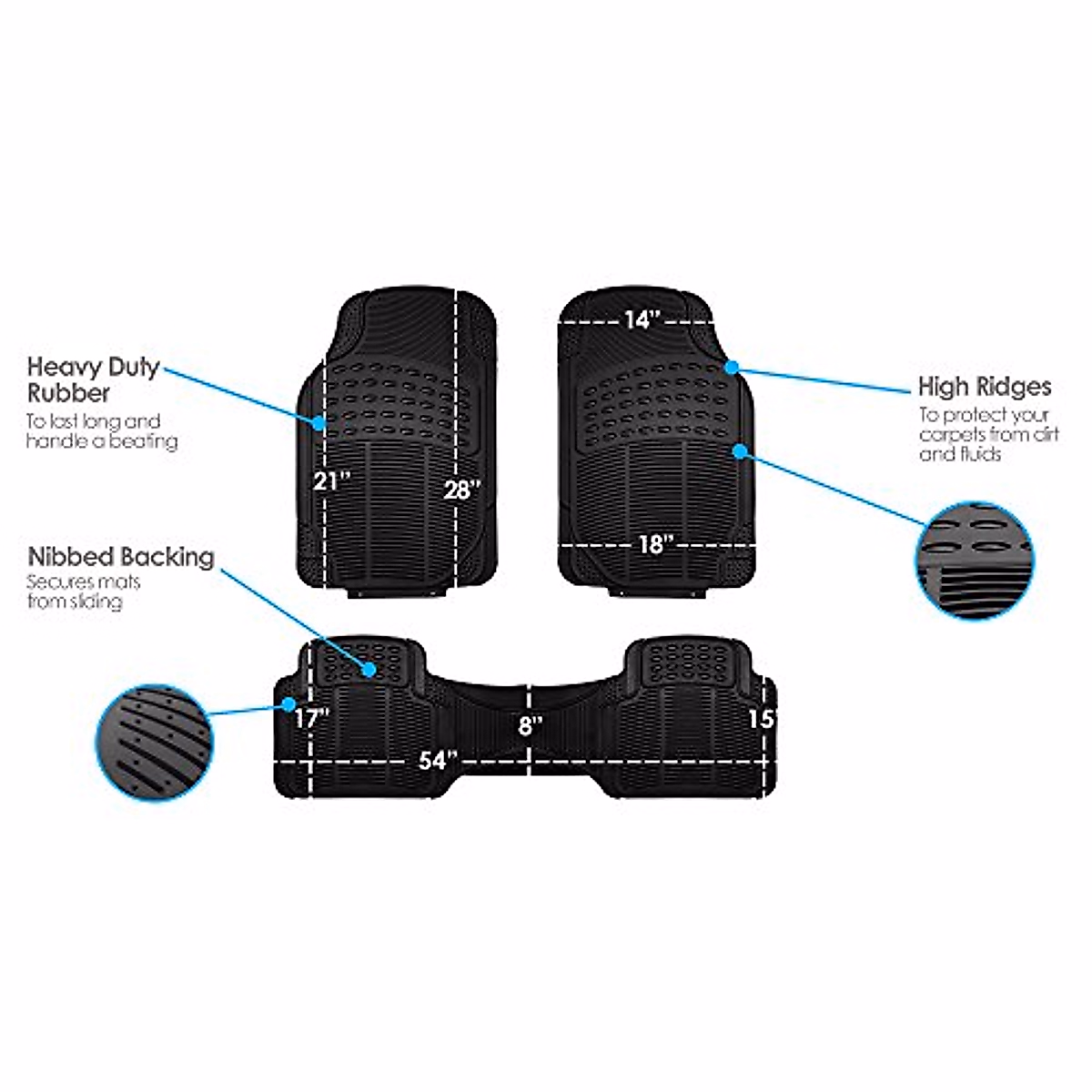 FH Group Light & Breezy Cloth Full Set Car Seat Covers (Blue/Black) Combo Set: Steering Wheel Cover, Seat Belt Pads and Black Vinyl Floor Mats – Universal Fit for Cars Trucks & SUVs