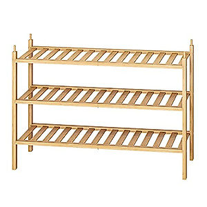 FILWH Bamboo Shoe Rack Stackable Shoe Shelf Storage Organizer for Unit Entryway Hallway and Closet Sturdy Freestanding Shoe Shelf Natural (3 Tier)