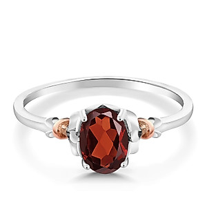 Gem Stone King 925 Silver and 10K Rose Gold Oval Gemstone Birthstone Engagement Ring | Oval 7X5MM | Wedding Engagement Anniversary Solitaire Promise Ring For Women
