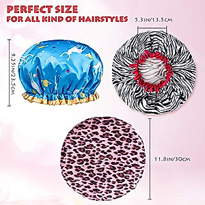 POPCHOSE Shower Cap, Large Shower Caps for Women Long Hair, Reusable Double Layer Waterproof Shower Hair Bath Cap, Stylish Satin Hair Bonnet, Soft Comfortable EVA Lined Shower Hat for All Hair Length