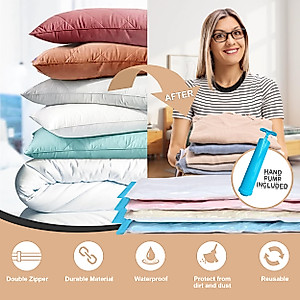 NATURELUX Vacuum Storage Bags, 20-Pack Space Saver, Zipper Vacuum Sealed Bags for Clothing, Clothes, Comforters and Blankets,Hand Pump Included (4 Jumbo/4 Large/4 Medium/8 Small)