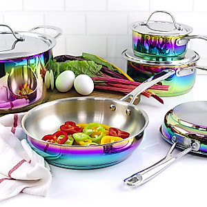 The Magical Kitchen Collection - Iridescent Rainbow Cookware Set - Premium Heavy Duty Stainless Steel and Titanium Pots & Pans Set - Rust Proof, Induction Stove & Oven-Safe (10 Piece)