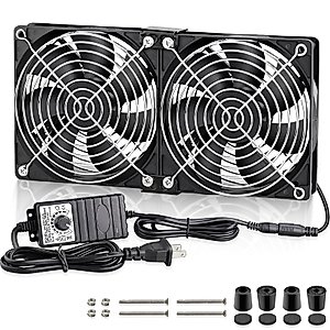 GDSTIME Big Airflow Dual 120mm Fans DC 12V Powered Fan with AC 110V - 240V Speed Control, Cabinet Chassis Cooling Fan, Server Workstation Cooling Fan