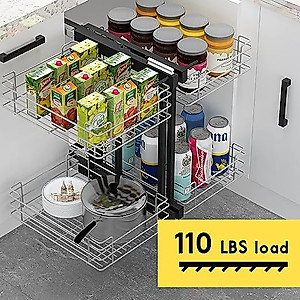 Blind Corner Cabinet Pull Out, 15in Opening Soft Close Heavy Duty Kitchen Corner Cabinet Organizer, 4 Chrome Plated Storage Baskets, for cabinets Minimum Size: 18.89" D*27.16" W*22.83" H