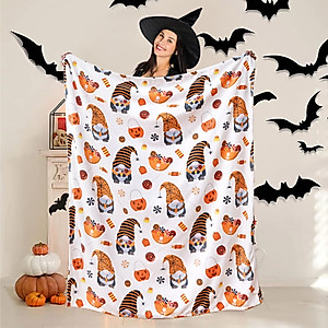 JISEN Halloween Blanket Pumpkin Throw Blanket Cozy Fall Throw Blanket for Women Kids Men Soft Blanket for Couch Living Room Halloween Decor Bed Throw Blanket 50 x 60 Inch Gnomes