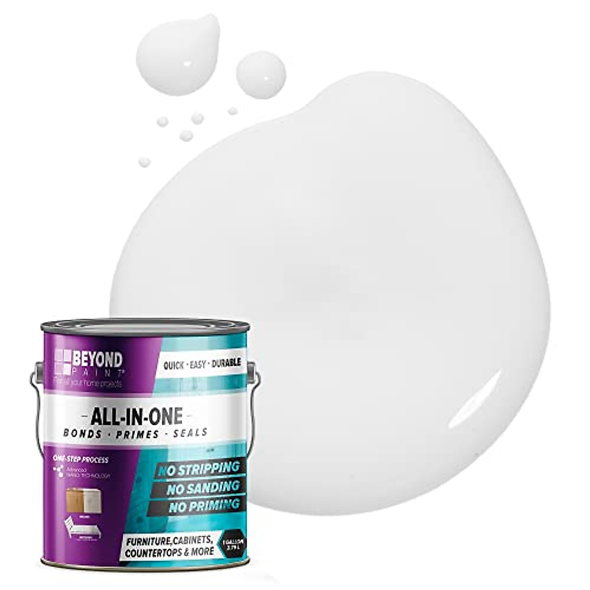 Beyond Paint Furniture, Cabinets and More All-in-one Refinishing Paint Gallon, No Stripping, Sanding or Priming Needed, Bright White, 3.79 Litre (BP24)
