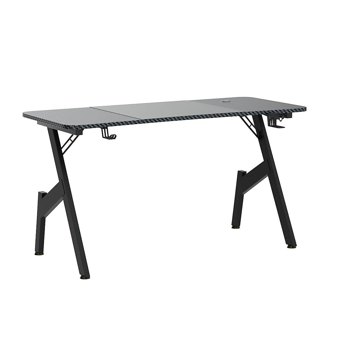 HLDIRECT 55 Inch Gaming Desk with Carbon Fibre Surface Large Computer Desk Gaming Table Ergonomic Pc Gaming Workstation Home Office Desks with Cup Holder & Headphone Hook