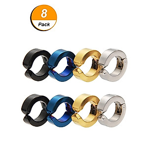 Mudder 8 Pieces Non-Piercing Earrings Ear Clip Fake Ear Hoops for Men and Women, Stainless Steel, 4 Colors
