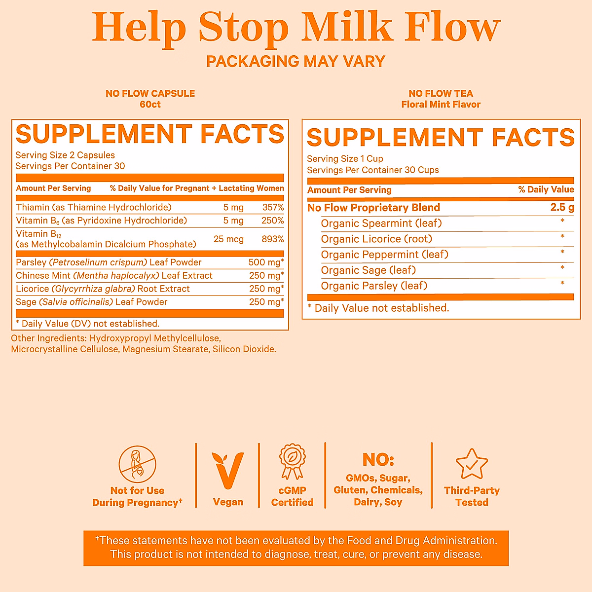 Pink Stork No Flow Bundle: Stop Lactating Products, No More Lactating Products, Postpartum Essentials, No Flow Supplement + No Flow Tea, 2 Products