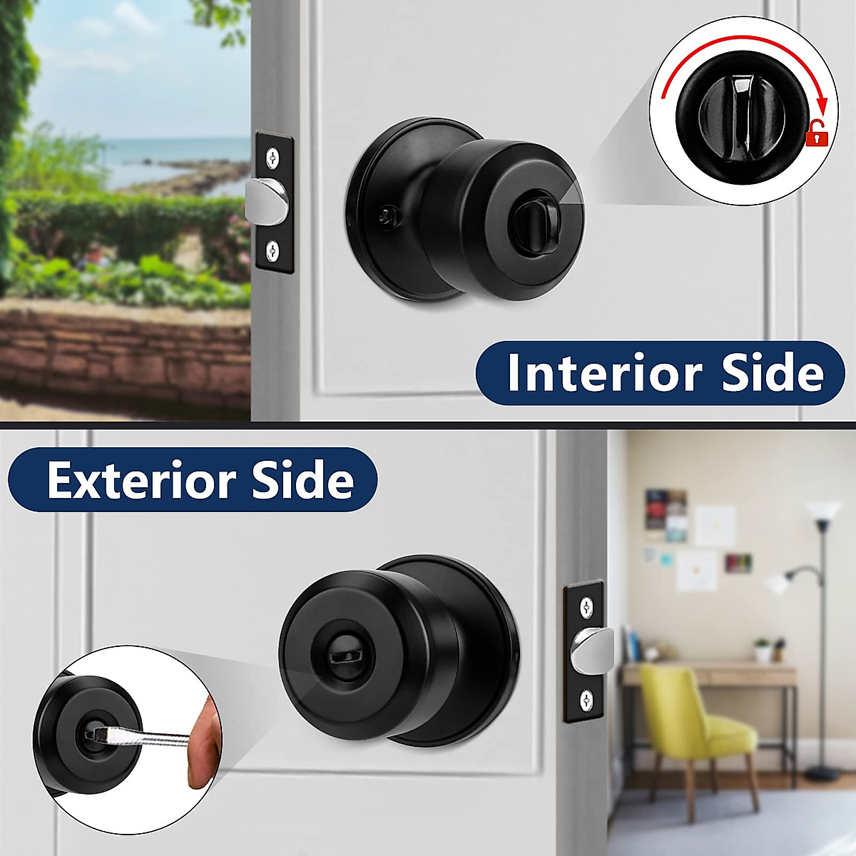 GRAUERHUND 10 Pack Matte Black Door Knobs Privacy Interior Lock Passage Bedroom Bathroom Keyless Doorknob Door Handle Lockset Hardware and Instruction Included