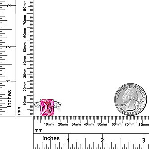 Gem Stone King 925 Sterling Silver Customized and Personalized Emerald Cut and Round Gemstone Birthstone 3-Stone Name Engraved Ring For Women (Size 7)