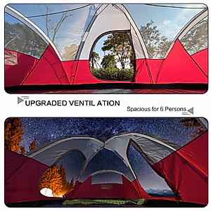 Mansader 6 Person Family Camping Tent,Waterproof Windproof with Top Rainfly,Easy Set Up,Pop Up Tent for Outdoor Camping Hiking Travel (Wine Red)