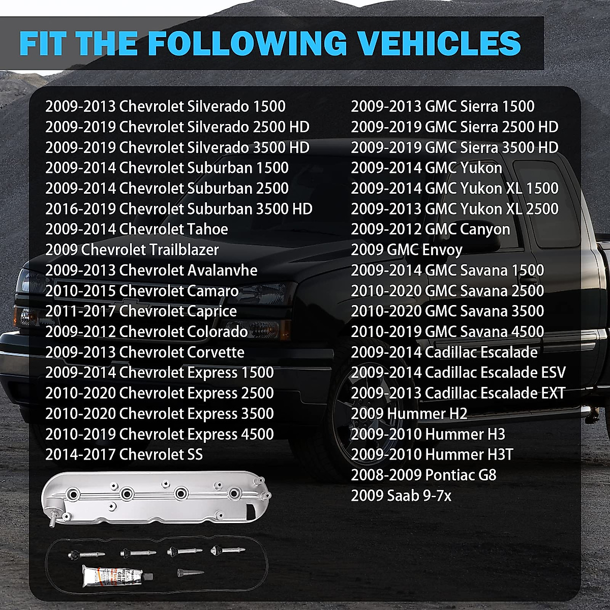 Driver Side Valve Cover with Gaskets - Compatible with 2011-2019 4.8L 5.3L 6.0L 6.2L Chevy Silverado, Suburban, Tahoe, Trailblazer, GMC Sierra, Yukon, Cadillac Escalade - Replace 12642655 264-969
