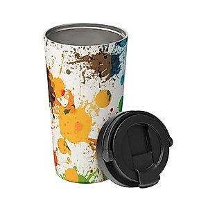 GTKSYNVE Reusable Coffee Mug with Lid and Handle, Abstract Paint Splashes Tumbler for Hot & Cold Drinks 16oz Stainless Steel Insulated Coffee Tumblers Double Wall Vacuum Thermal Cup
