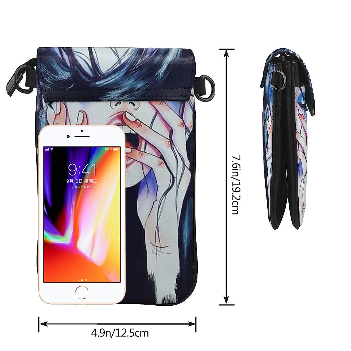 Women Men Girls Boys Goth Gotik Gothic Melancholy Women Girl Art Small Crossbody Purse Cell Phone Pouch Mini Tote Shoulder Bag For Travel Work Shopping Walking Dating Outdoor