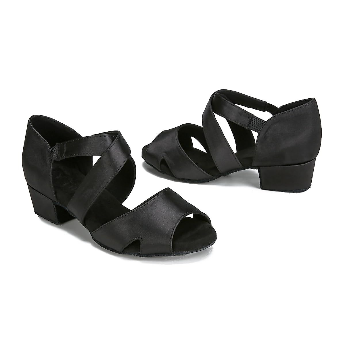 YYTing Women Swing Latin Ballroom Dance Shoes (Suede Sole, Elastic Closure) 1.5 inch Heel YT27(8.5,Black)