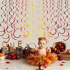 36 Pcs Fall Hanging Swirl Decorations Brown Burgundy Orange Yellow Felt Swirl Streamer Spiral Ceiling Decorations Garland for Autumn Thanksgiving Harvest Birthday Wedding Bridal Shower Party Supplies