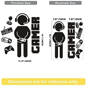 HINGSONG Gamer Controller Wall Decals DIY Vinyl Game Boy with Controller Joystick Wall Stickers for Boys Bedroom Living Room Playroom Decor