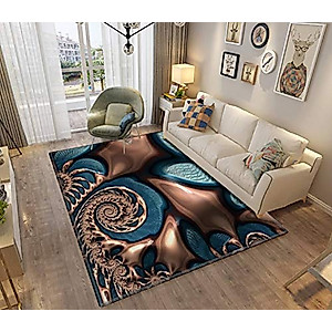 Violetatelier Home Area Rug, Teal and Chocolate Swirl Blue Brown Fractal Spirals Rugs for Living Room Bedroom Dining Room Playroom Sofa Indoor, 63x94 Inch