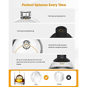 Large Round Ice Ball Maker Mold Silicone for Whiskey - Set of 4 with 2-in-1 Funnel Lid - 2.4 Inch Big Sphere Ice Mold for Cocktails Bourbon - Easy Release - Perfectly Round Ice Cube Tray