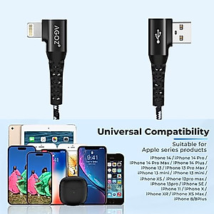 AGOZ Apple MFI Certified USB to Lightning Cable, 90 Right Angle Short iPhone Charging Cable Cord, for iPhone 14, 13, 12 Pro Max, SE, 11 Pro Max, Xs XR (6 inch)