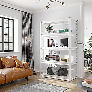 Raybee 72" Garage Shelving Heavy Duty Garage Storage Shelves Load 2000LBS, Adjustable 5-Tier Heavy Duty Shelving, Tall Garage Shelves ＆ All Metal Shelving Utility Shelf, 72" H x31.7 W x16.3 D, White