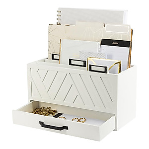 White Mail Organizer - Desktop Mail Holder - Office Desk Organizers Storage with Drawer - Paper File Folder Desk Organization - Desk Accessories & Workspace Organizers by Blu Monaco