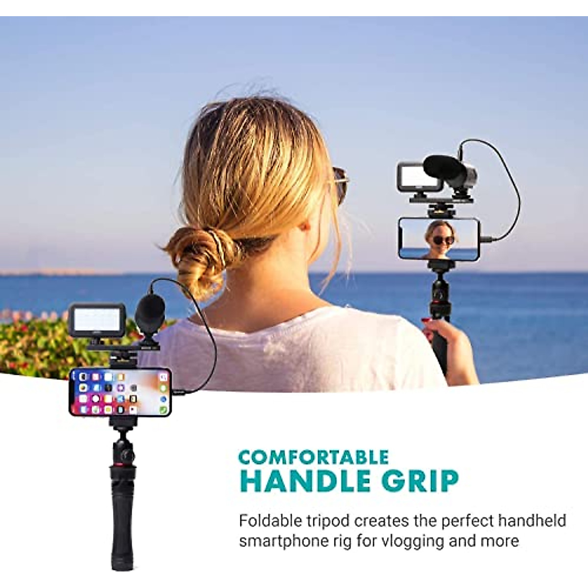 Movo iVlogger Vlogging Kit for iPhone with Fullsize Tripod - Lightning Compatible Vlog Kit- Accessories: Tripods, Phone Mount, LED Light and Shotgun Mic for YouTube Starter Kit