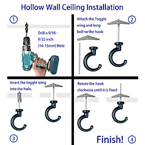 OBSTKUCHEN Large Swag Ceiling Hooks Heavy Duty Swag Hook with Hardware for Hanging Plants Ceiling Installation Cavity Wall Fixing (2 Sets, Black)
